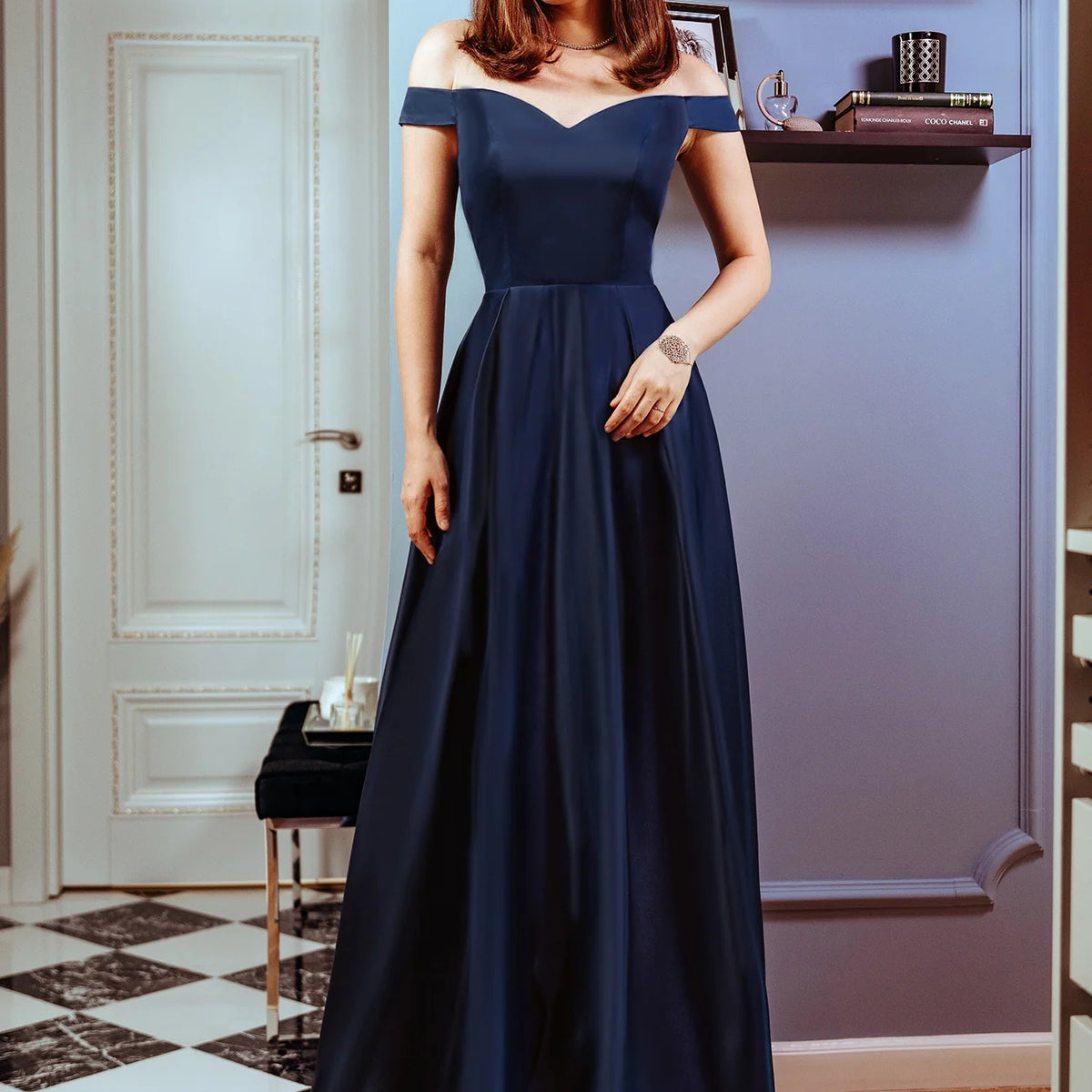 Off Shoulder Boxy Pleated Satin Prom Dress – Bold Apparel
