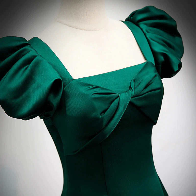 Elegance and Grace Emerald A-line Puff Sleeve Gown – Bold Apparel