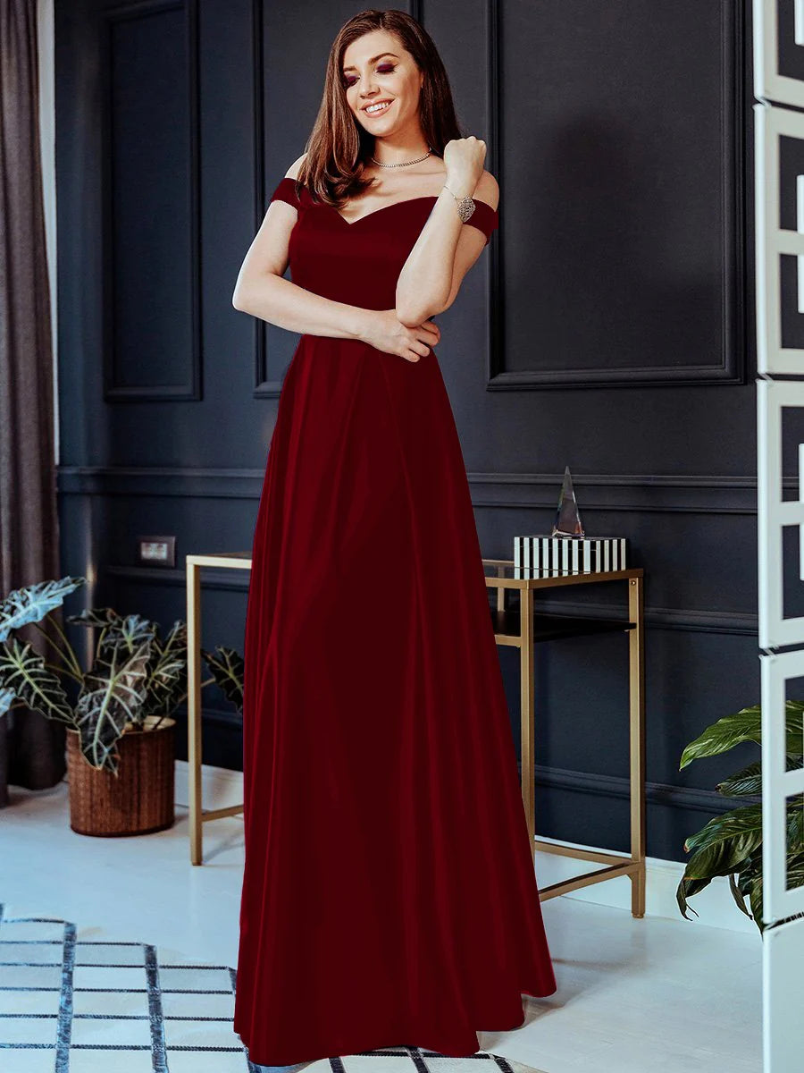 Off Shoulder Boxy Pleated Satin Prom Dress – Bold Apparel